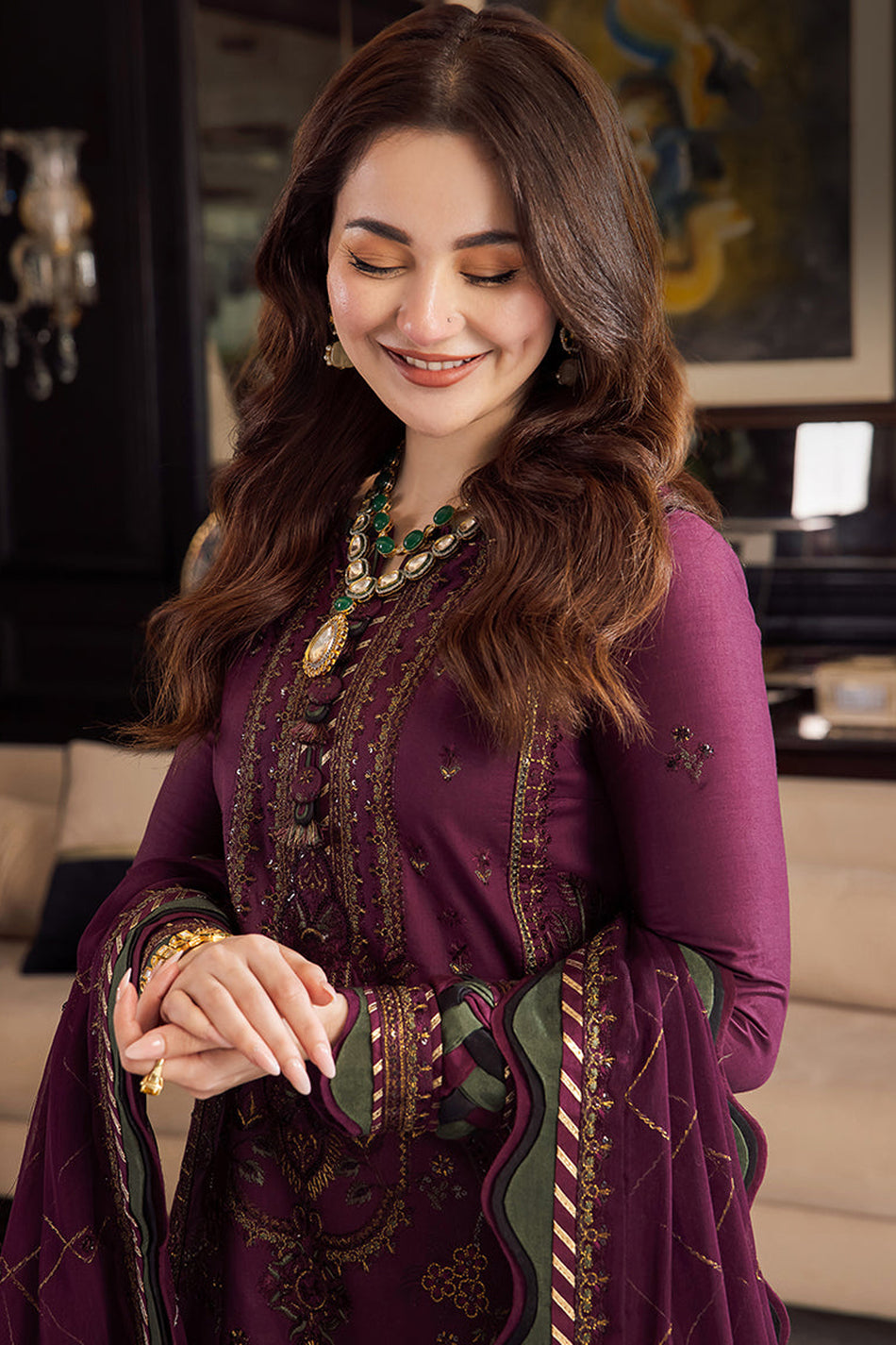 ASIM JOFA-3PC DHANAK EMBROIDERED SHIRT WITH DHANAK EMBROIDERED SHAWL ...